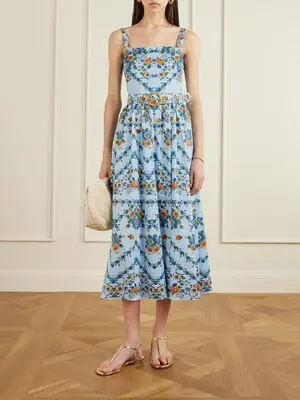 Borgo De Nor Ninet Belted Floral-print Midi Dress