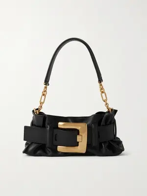 Balmain Anthem Buckled Leather Shoulder Bag - Black