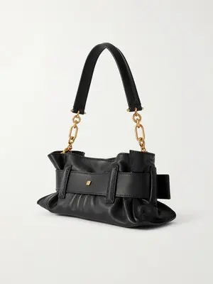 Balmain Anthem Buckled Leather Shoulder Bag - Black