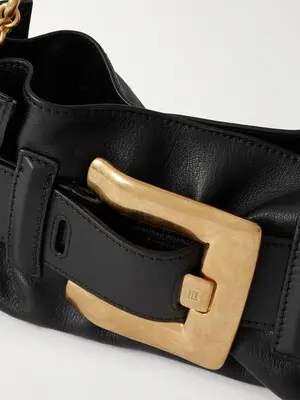Balmain Anthem Buckled Leather Shoulder Bag - Black