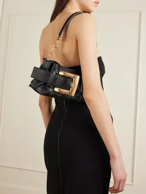 Balmain Anthem Buckled Leather Shoulder Bag - Black