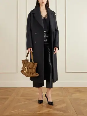 Balmain Anthem Buckled Ostrich-effect Leather Shoulder Bag - Brown