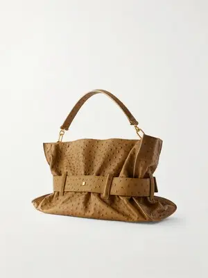 Balmain Anthem Buckled Ostrich-effect Leather Shoulder Bag - Brown