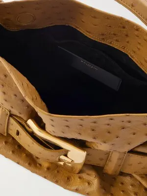 Balmain Anthem Buckled Ostrich-effect Leather Shoulder Bag - Brown