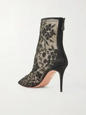 AQUAZZURA Mon Amour 85 Bead-embellished Ankle Boots