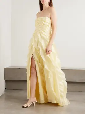 Aje Allairie Strapless Ruffled Faille Gown - Yellow