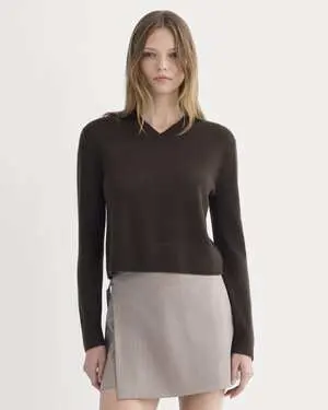 Everlane Cashmere Cropped High-v Sweater - Dark Chocolate
