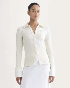 Everlane Cozy Rib Button-up Blouse - Bone