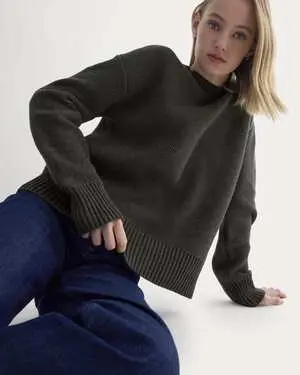 Everlane Cotton Honeycomb Square Crew Neck Sweater - Heathered Soot