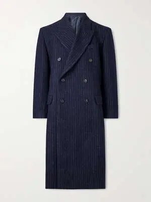 BODE Waldorf Double-breasted Pinstriped Virgin Wool Coat - Navy