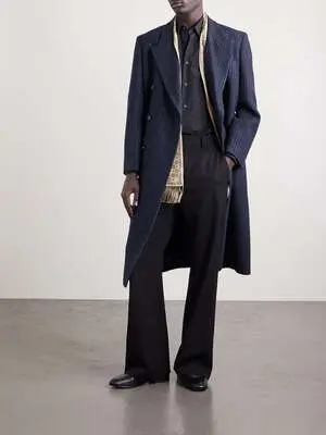 BODE Waldorf Double-breasted Pinstriped Virgin Wool Coat - Navy