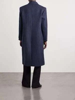BODE Waldorf Double-breasted Pinstriped Virgin Wool Coat - Navy