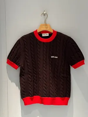Miu Miu Red Cableknit Short Sleeve - Brown