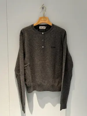 Miu Miu Long Sleeve Dark Henley Cashmere - Gray