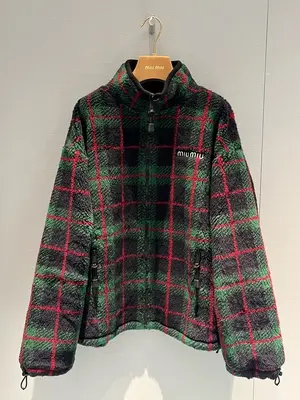 Miu Miu Fleece Jacket Red Plaid