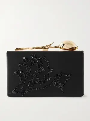 Erdem Bloom Embellished Satin Clutch