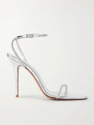 Amina Muaddi Diamante Crystal-embellished Leather Sandals - Silver