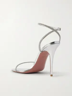 Amina Muaddi Diamante Crystal-embellished Leather Sandals - Silver