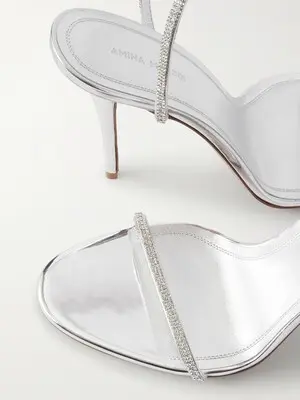 Amina Muaddi Diamante Crystal-embellished Leather Sandals - Silver