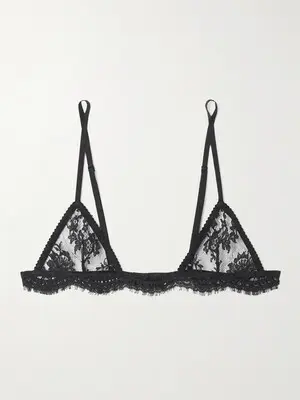 Dolce & Gabbana Micro Cotton-blend Lace Soft-cup Triangle Bra - Black
