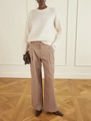 Brunello Cucinelli Pleated Embellished High-rise Wide-leg Jeans