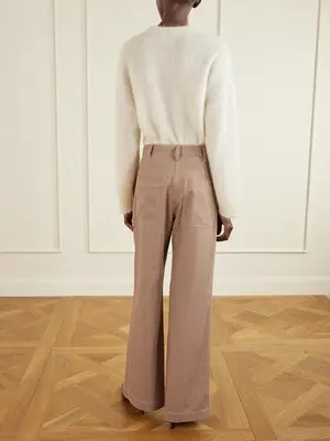 Brunello Cucinelli Pleated Embellished High-rise Wide-leg Jeans