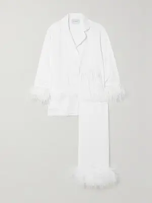 Sleeper Feather-trimmed Twill Pajama Set - White