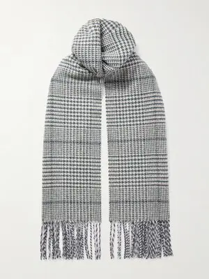 Johnstons Of Elgin Glen Fringed Houndstooth Wool Scarf - Gray