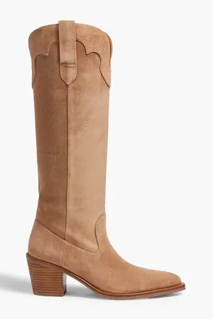 STUART WEITZMAN Suede Cowboy Boots With Stacked Heel - Camel
