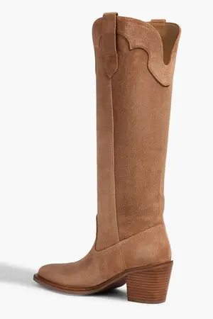 STUART WEITZMAN Suede Cowboy Boots With Stacked Heel - Camel