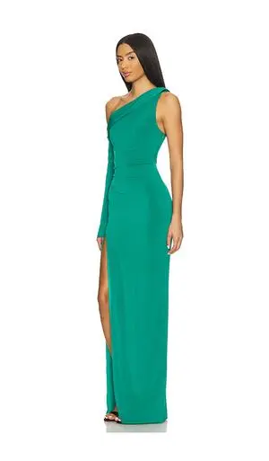 Katie May One Shoulder Gown With Slit - Evergreen