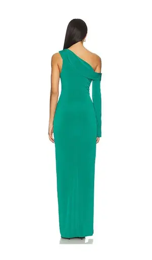 Katie May One Shoulder Gown With Slit - Evergreen