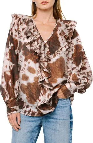 CIEBON Animal Print Ruffle Top