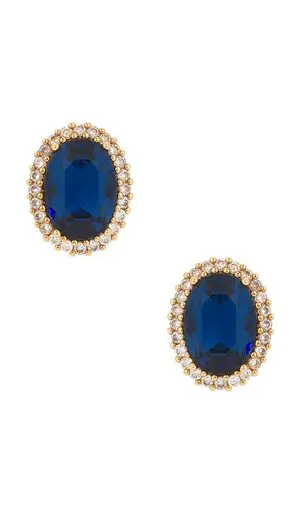 ANTON HEUNIS Omega Clasp Oval Stud - Blue  Crystal  & Gold