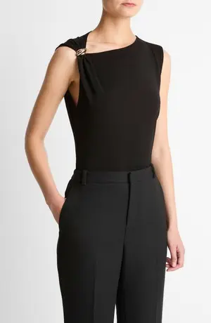 Vince Draped Sleeveless Wool-blend Top - Black