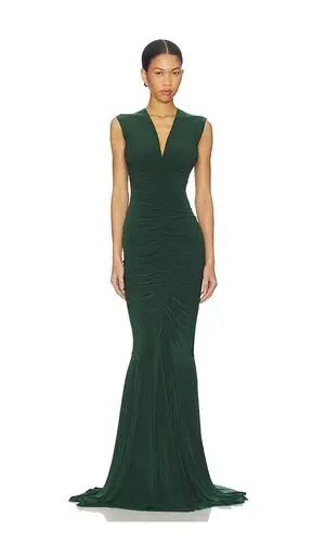 Norma Kamali Sleeveless Deep V-neck Fishtail Gown - Emerald
