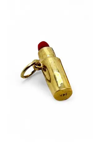 LESLIE PAIGE Jumbo Lipstick Charm - Gold/red