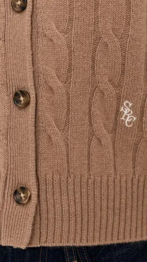 SPORTY & RICH Cable Knit Cashmere Cardigan - Camel