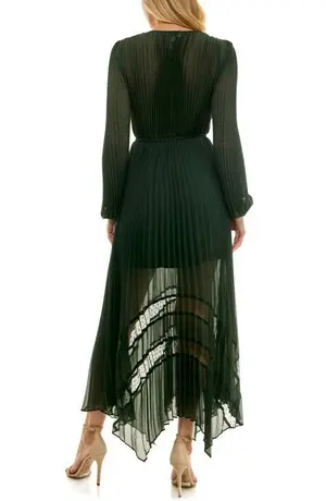SOCIALITE Long Sleeve Lace Inset Pleated Chiffon Dress