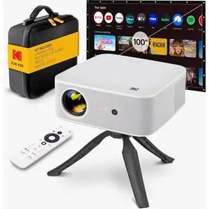 KODAK Flik X20 Full Hd Smart Projector Kit With 100" Screen, Tripod, Remote, Wi-fi - White