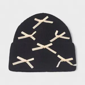 A LITTLE OBSESSED Bow Knit Beanie - Black