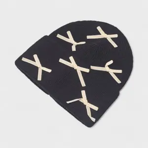 A LITTLE OBSESSED Bow Knit Beanie - Black