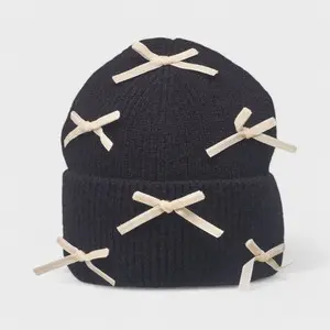 A LITTLE OBSESSED Bow Knit Beanie - Black