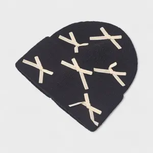 A LITTLE OBSESSED Bow Knit Beanie - Black