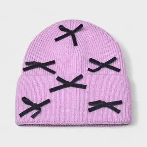 A LITTLE OBSESSED Bow Knit Beanie - Blush