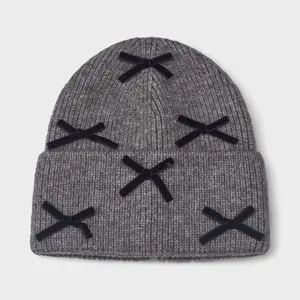 A LITTLE OBSESSED Bow Knit Beanie - Grey