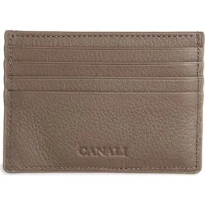 Canali Tumbled Calfskin Card Holder - Dark Beige
