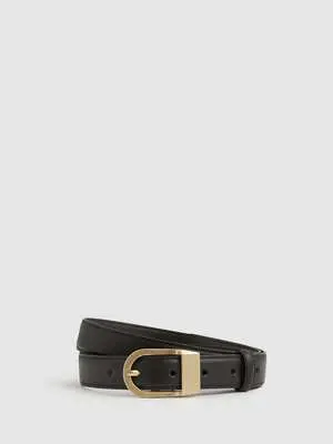 REISS Hazel Leather Curved-buckle Belt - Black