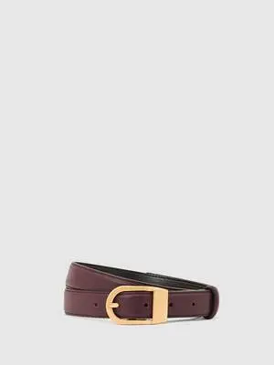 REISS Leather Curved-buckle Belt - Burgundy