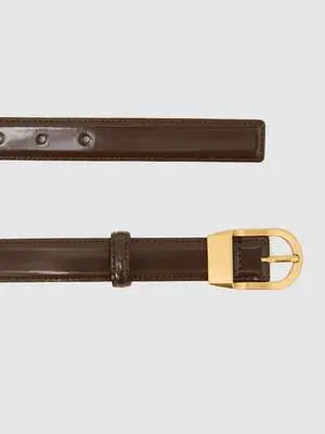 REISS Hazel Leather Curved-buckle Belt - Chocolate